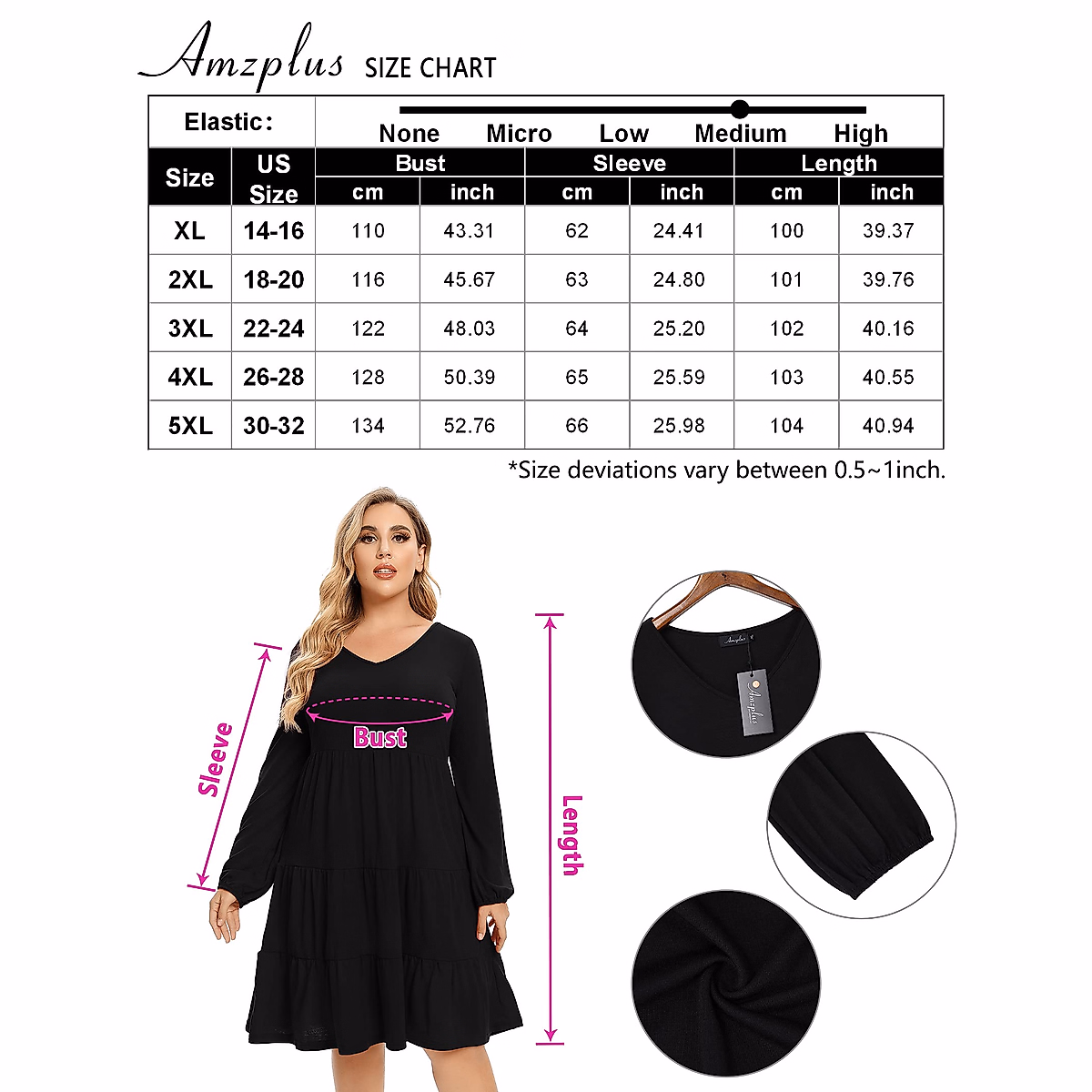 ShopWonder Women's Plus Size Casual Tunic Mini Dress Lantern Sleeve Ruffle Hem V Neck Loose Swing Fall Dresses Plus Size(Black,2XL)