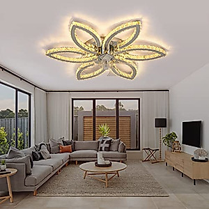 BOMIFANL Crystal Ceiling Fans with Lights,34" bladeless Ceiling Fan with Light,6-Speed Low Profile Ceiling Fan, Dimmable LED Fan Chandelier for Living Room Bedroom