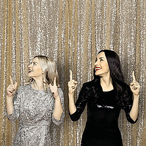 JYFLZQ Champagne Sequin Backdrop Curtains 2ft x 8ft 4 Panel Glitter Photo Booth Backdrops Sparkly Photography Background Drapes for Parties Wedding Bridal Showers