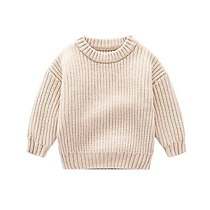 Arssm Toddler Sweater Knit Baby Boy Girl Kids Sweater Crewneck Long Sleeve Pullover Sweater Tops Winter Clothes(Beige-3T)
