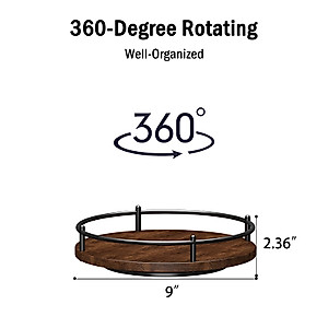 KOKSTOP Lazy Susan Organizer：9 Inch Rotating Spice Rack for Kitchen Countertop Round Wooden Turntable Holder for Cabinet, Dining Table, Cupboard Storage – Black