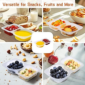 Vexulipro 15 PCS Divider Condiment Containers with Lids, Double Compartment Condiment Container, Dressing Containers with Lids, Small Plastic Containers with Lids, and Snack Containers
