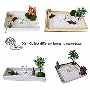 Japanese Zen Garden Accessories Kit - Japan Miniature Fairy Garden Set for Micro Landscape Terrarium Decoration Tabletop Meditation Rock Zen Gifts Zen Tool Rake Pagoda Stamp Bonsai Tress