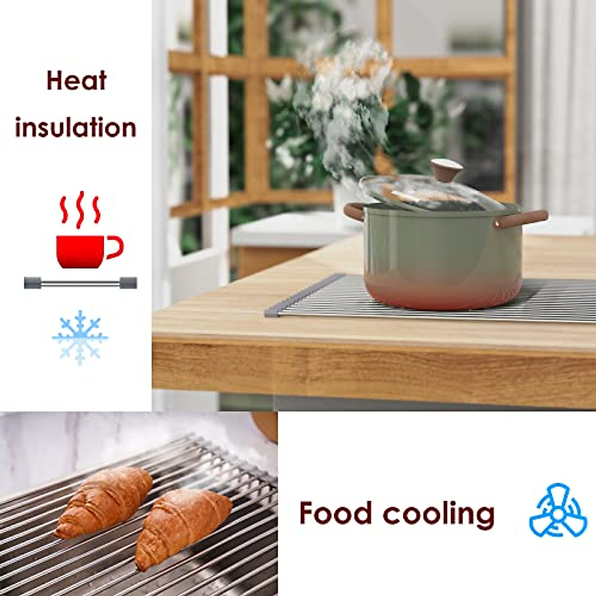 Tomorotec Roll Up Dish Drying Rack Over The Sink Grey Large Dish Drying Rack Rolling Foldable Collapsible SUS304 Stainless Steel Multipurpose Dish Drainer for Kitchen Counter (17.8”x15.7”)