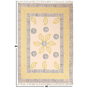 Casavani Upgraded Boho Bathroom Rug 100% Woven Geometric Rug for Bedroom Blue and Yellow Rug Bohemian Bath Mat, Kitchen Rug Washable Cotton Throw Rug Tassel Rug for Living Room 4x15 Feet Runner