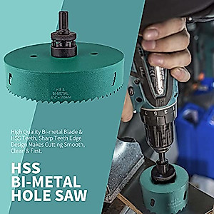 Kyuionty 6-1/4 Inch 159mm Hole Saw with Heavy Duty Arbor, HSS BI-Metal Wood Hole Saws Bit 1.26 Inch Cutting Depth, Hole Cutter for Wood Cornhole Boards, Plastic, Drywall, Fiberboard