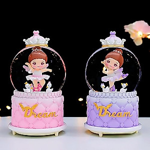 Ballerina Snow Globe, 80mm Water Globe Music Box with Color Changing LED Lights for Wife Girlfriend Daughter Girls Birthday Christmas Valentine (Pink)
