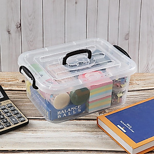 Quickquick 8 L Plastic Latching Box with Handle, Storage Latch Bins with Handles, Clear, 2 Packs