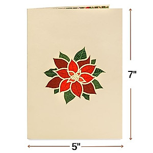 Paper Love 3D Pop Up Christmas Cards, Poinsettias Plant, 3D Popup Greeting Cards, Gift For Christmas or Holidays, 5" x 7" Cover - Includes Envelope and Note Tag