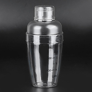 Maxmartt 1PC 350ml Plastic Cocktail Shaker with Scale and Strainer Top Clear Plastic Cocktail Shaker Bottle Wine Mixer Milk Juice Shaker Proffesional Bar Tool Best Gift for Beginner