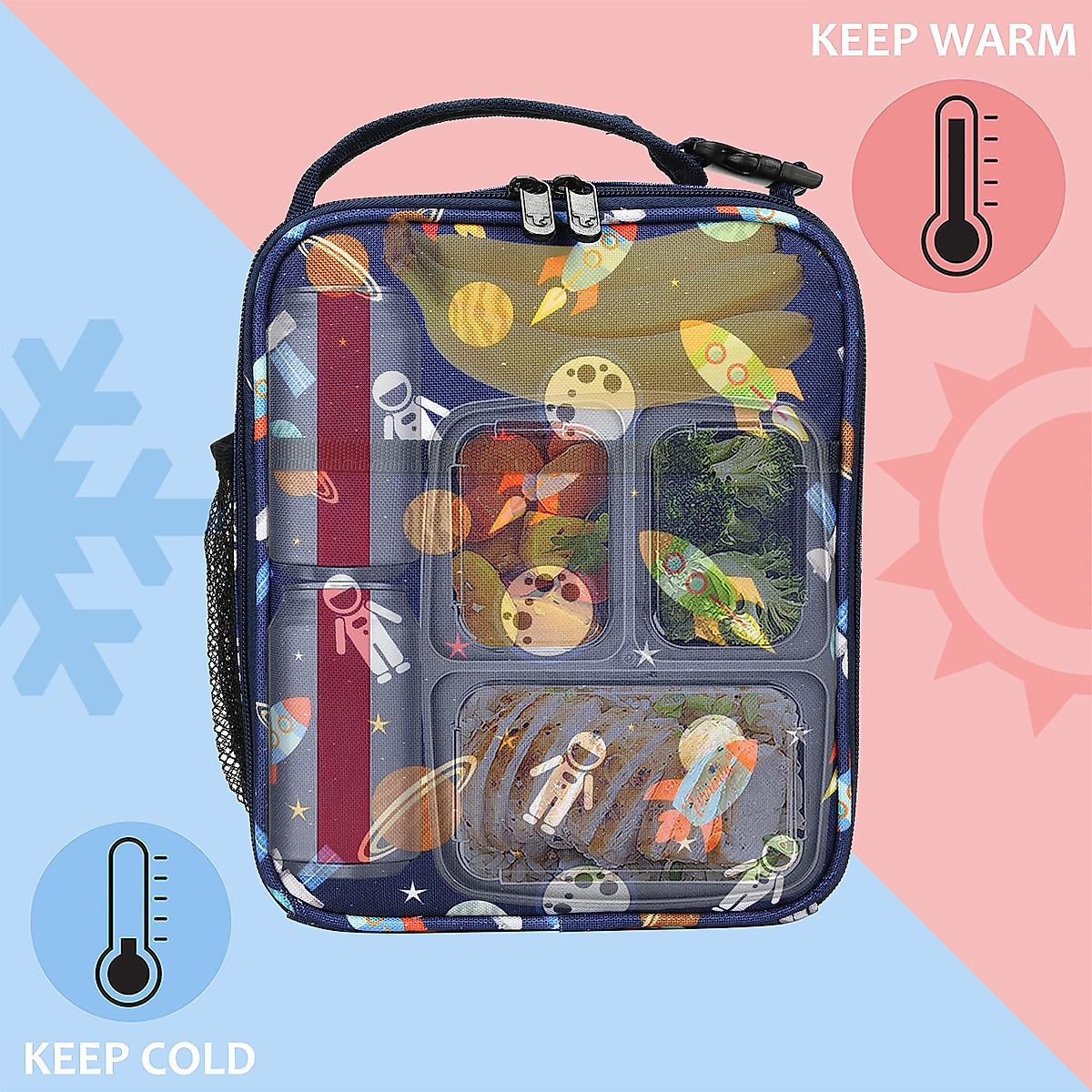 Tirrina Insulated Lunch Box for Men Women, Portable Thermal Small Lunch Bag for Office Work Picnic, Reusable Compact Lunchbox Cooler Tote for Adults, Space Pattern