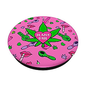 Pink Stoner Girl Weed Phone Grip Cute Marijuana 420 Gift PopSockets PopGrip: Swappable Grip for Phones & Tablets
