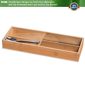 guiogc Bamboo Silverware Drawer Organizer, Kitchen Small Silverware Organizer, Utensil Tray Holder, Cutlery Tray for Spoons, Forks, Knives, Suitable for a family of 2-4