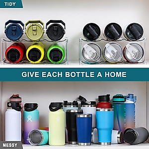2 Tier Stackable Water Bottle Organizer for Cabinet - Premium Clear Holder for Tumbler, Travel Bottle, Wine Rack Display - Home Kitchen Pantry Refrigerator Organization and Storage - Hold 6 Bottles