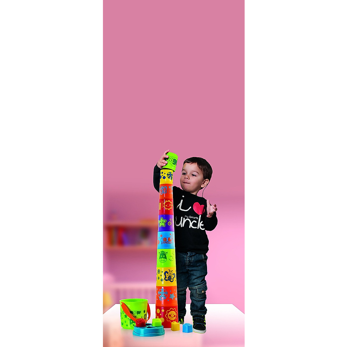 Miniland Educational - Giantte Déco Moogy Stacking Buckets Set - Plastic Stackable Nesting Cups for Kids, Fun Toddler Playtime Activity to Promote Motor Skills and Coordination