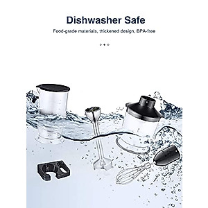 Hand Blender, Handheld Blender Electric, 5-in-1 Multifunctional Immersion Blender, 12 Speed and Turbo Mode, Stainless Steel Blade with Whisk, Chopper/Grinder Bowl and Beaker/Measuring Cup, by Yabano (4 in 1)