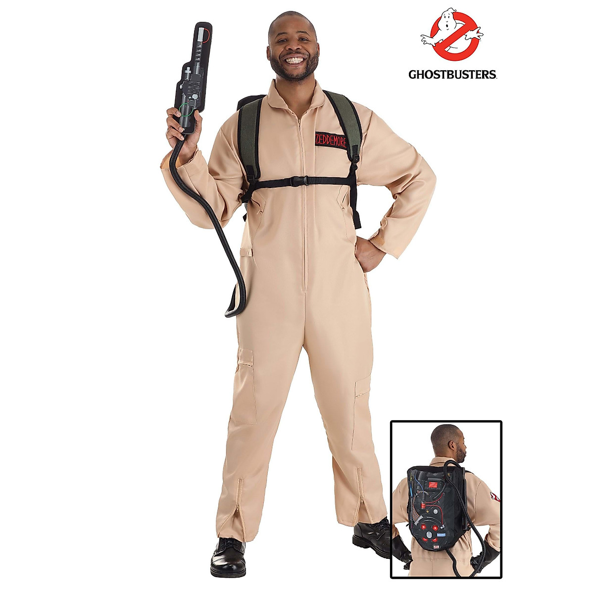 Deluxe Plus Size Ghostbusters Halloween Costume | Adult Ghostbusters Jumpsuit Uniform with Proton Pack for Men 4X Brown