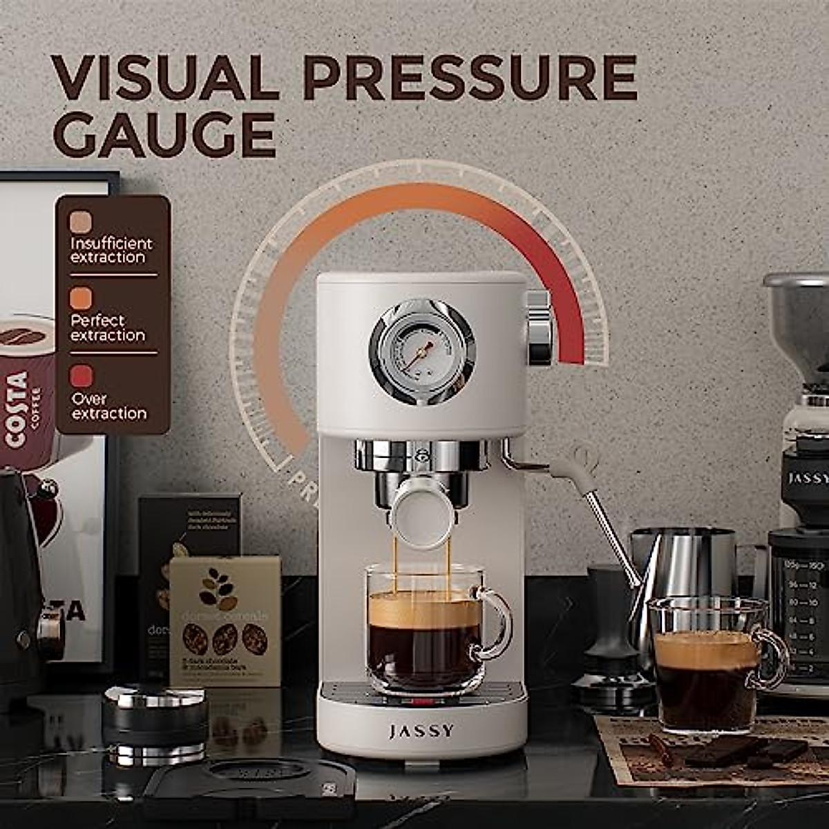 JASSY Espresso Coffee Machine 20 Bar Cappuccino Maker Compact Design with Powerful Milk Frother/Steam Wand for Espresso/Cappuccino/Latte,1.2L Water Tank,1376W