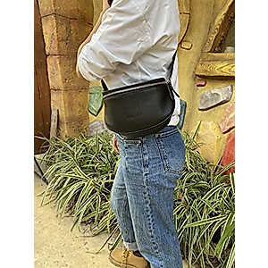 Soft Real Leather Crossbody Bags for Women Shoulder Bag Women's Real Leather Messenger Bag Bumbag with Wide Changeable Strap (Black-Leather)