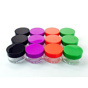 Beauticom 12 Pieces USA 20G/20ML Round Clear Jars with MultiColor Lids for Acrylic Powder, Rhinestones, Charms and Other Nail Accessories - BPA Free