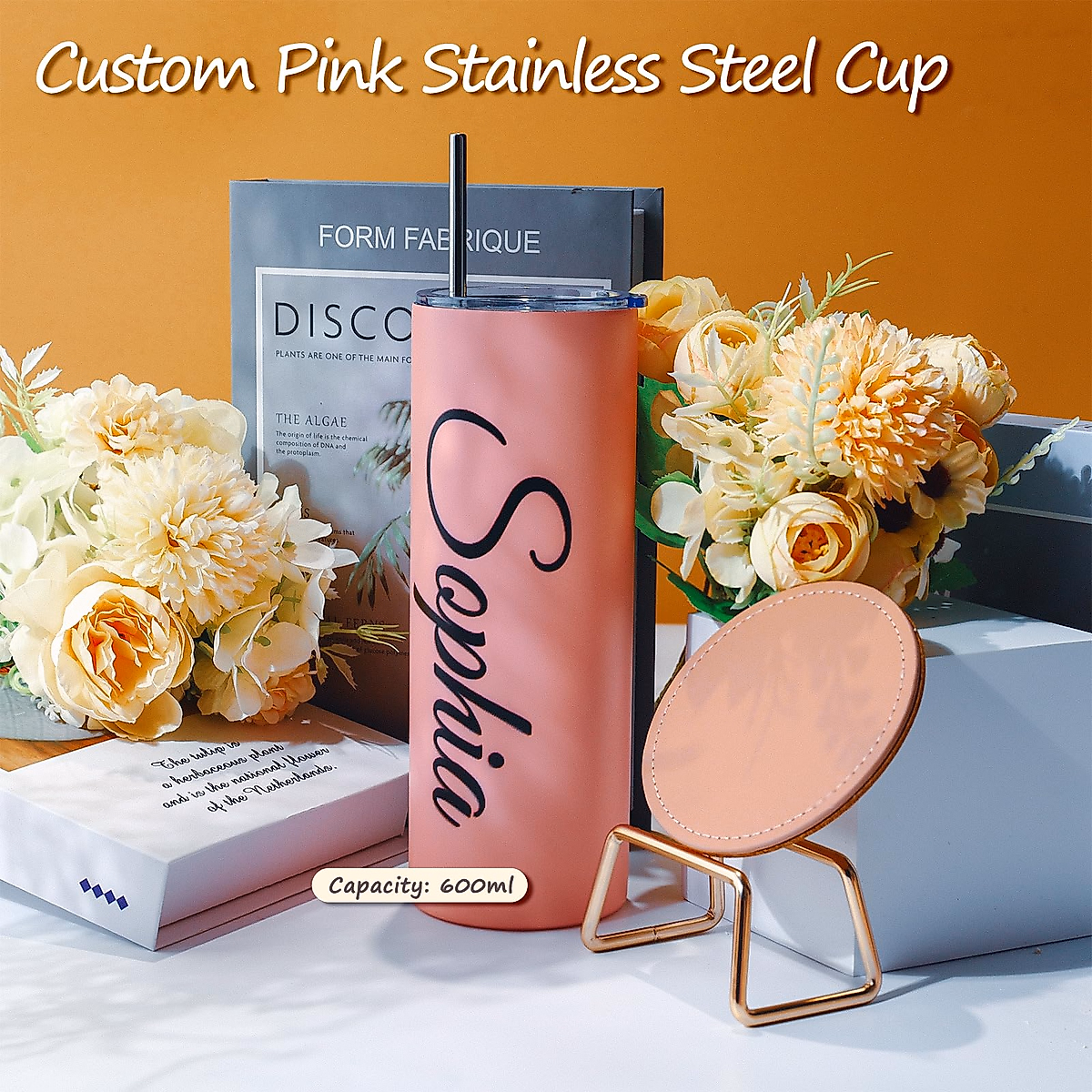 ATOMAKER Gift for Women, Rose Spa Gift Basket for Women, Mom, Wife, Girlfriend, Sister, Her - Relaxing Birthday Gifts, Christmas, Valentine's Day, Mothers Day Gifts, Personalized Tumbler, Heart