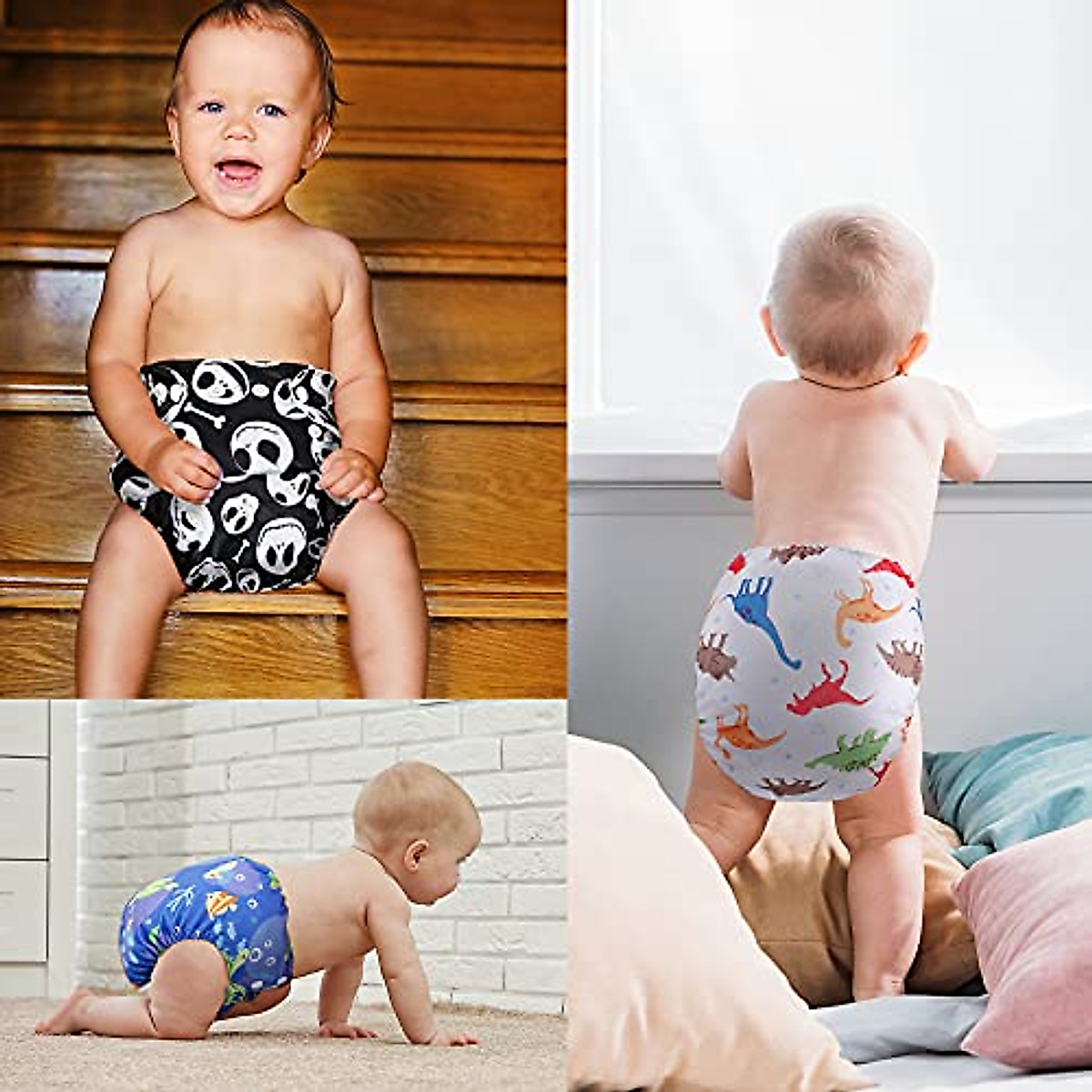 Newborn Cloth Diaper Reusable Adjustable Washable One Size Baby Swim Diapers Baby Girls and Boys Pocket Cloth Diapers Covers Includes 6 Packs Diapers + 6 Incerts +One Wet Bag