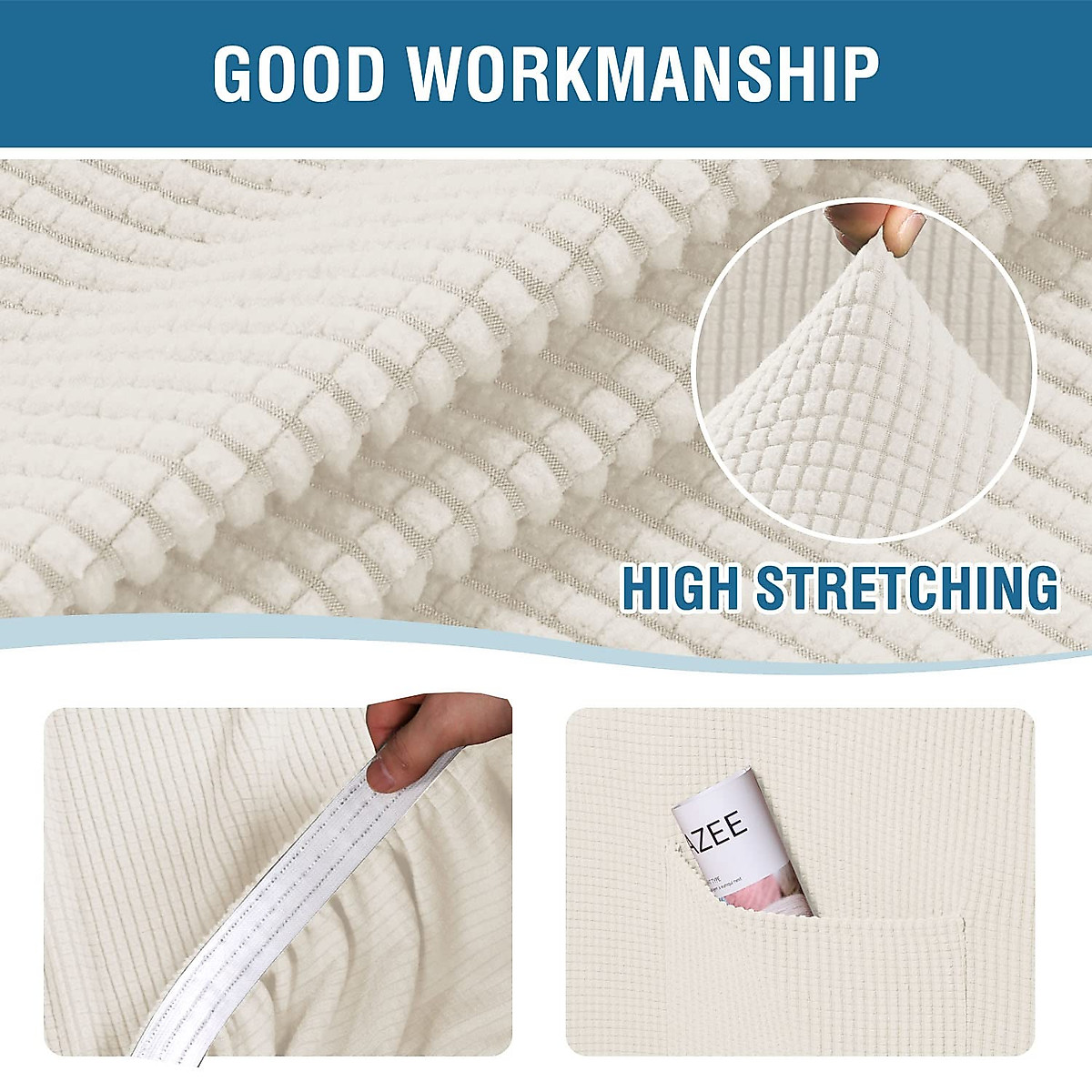 H.VERSAILTEX Multi-Pieces Sofa Covers Stretch Couch Covers Form Fitted Seats and Back Cushions Covers (3 Seat Covers Plus 3 Back Cusion Covers, Bonus 2 Armrest Covers), Ivory