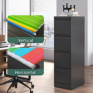 BIZOEIRON 4 Drawer File Cabinet with Lock, Metal Vertical Filing Cabinets for Home Office, Steel Storage Cabinet for Hanging Legal/Letter Size Files, Assembly Required (Black)