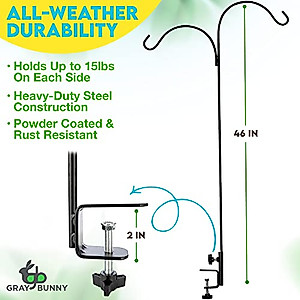 Adjustable Double Deck Hook, 46" Tall, 1/2 inch Thick Heavy Duty Bird Feeder Pole for Bird Feeders Lanterns Weddings- 360 Degree Rotation-Black
