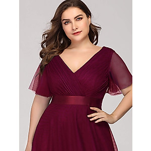 Ever-Pretty Women's Double V-Neck Empire Waist Front Wrap Plus Size Chiffon Prom Dress Burgundy US22