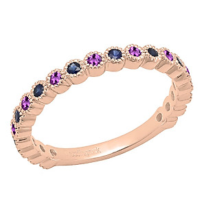 Dazzlingrock Collection Round Amethyst & Blue Sapphire Eternity Stackable Wedding Band in 14K Rose Gold, Size 9