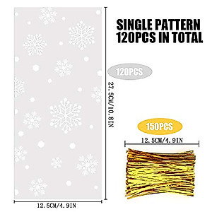 CCINEE Snowflake Treat Bag,Christmas Cellophane Bag with Twist Ties Candy Cookie Bags for Party Supplies,120PCS
