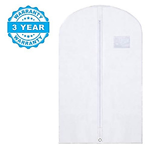 Plixio 40" Clear White Hanging Garment Bags for Closet Storage - Clothing, Coat, Dance Costumes, Suit Bags for Travel and Clothes Storage - Men Suit Cover, Clear Garment Bag, Dress Bag - (10 Pack)