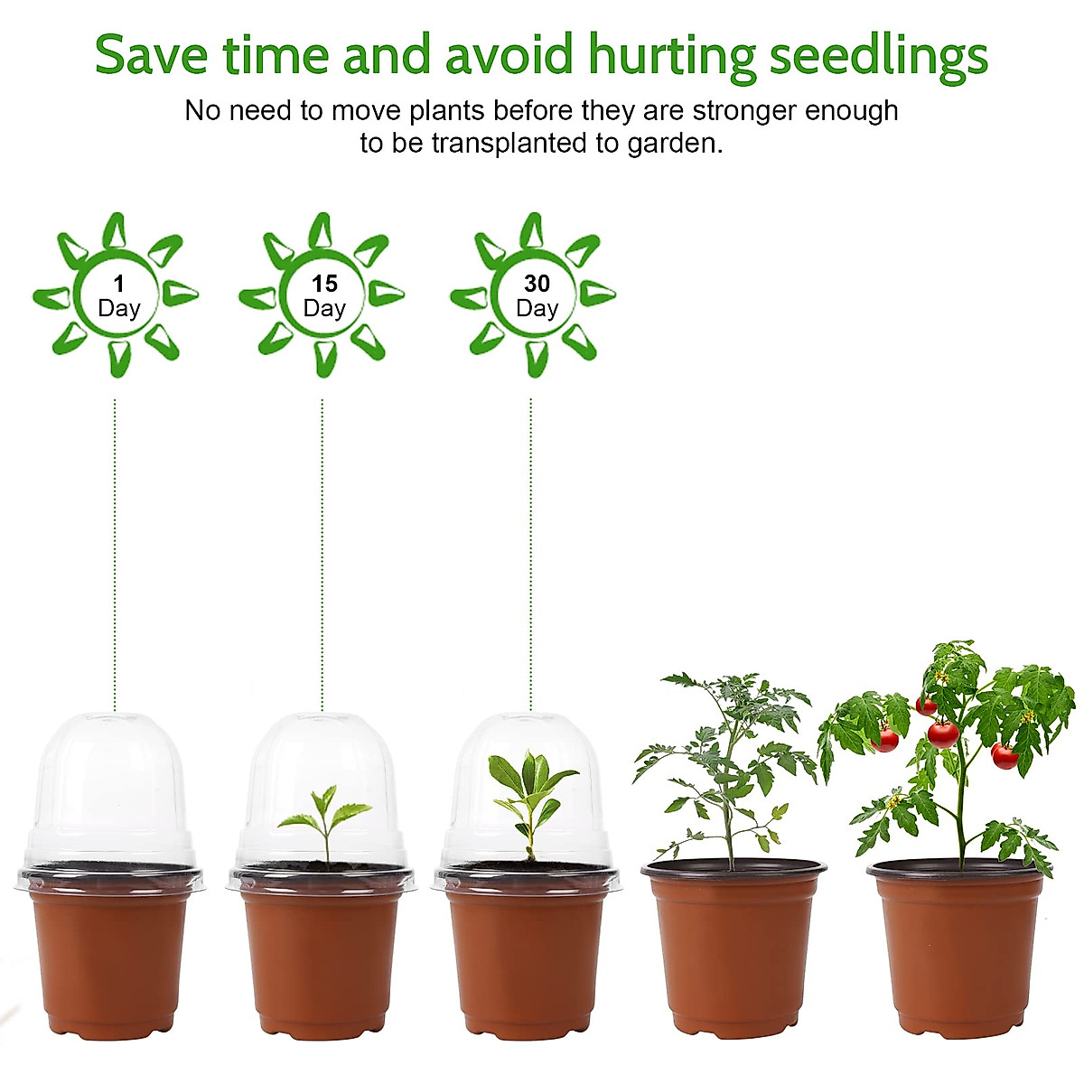 JERIA 60 Sets 4" Plastic Plant Nursery Pots with Humidity Domes,(60 Pots + 60 Clear Lids),Seedling,Flower Plant Container and Seed Starting Pots with 100pcs Plant Labels