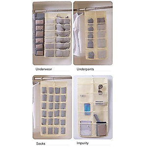 Hanging Bra Closet Organizer and Storage Pockets Wall Organizer 24 Pockets Enlarged Hanging Mesh Pockets Dual Sided Wall Closet Underwear,Bra,Socks,Accessories with Hanger (Beige)