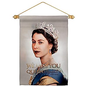Queen Elizabeth II Flag We Miss You Garden Flag Set Wood Dowel Sweet Life Sympathy Remembrance Memorial Bereavement Love Support Emotion Postive House Banner Small Yard Gift Double-Sided, Made in USA