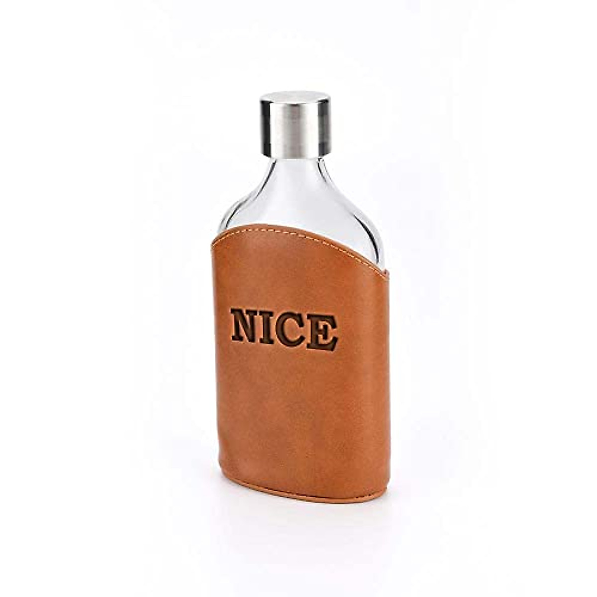 6oz Glass Flask with Cap - Hip Flask - Comes with Leather Pouch Holder - Personalized