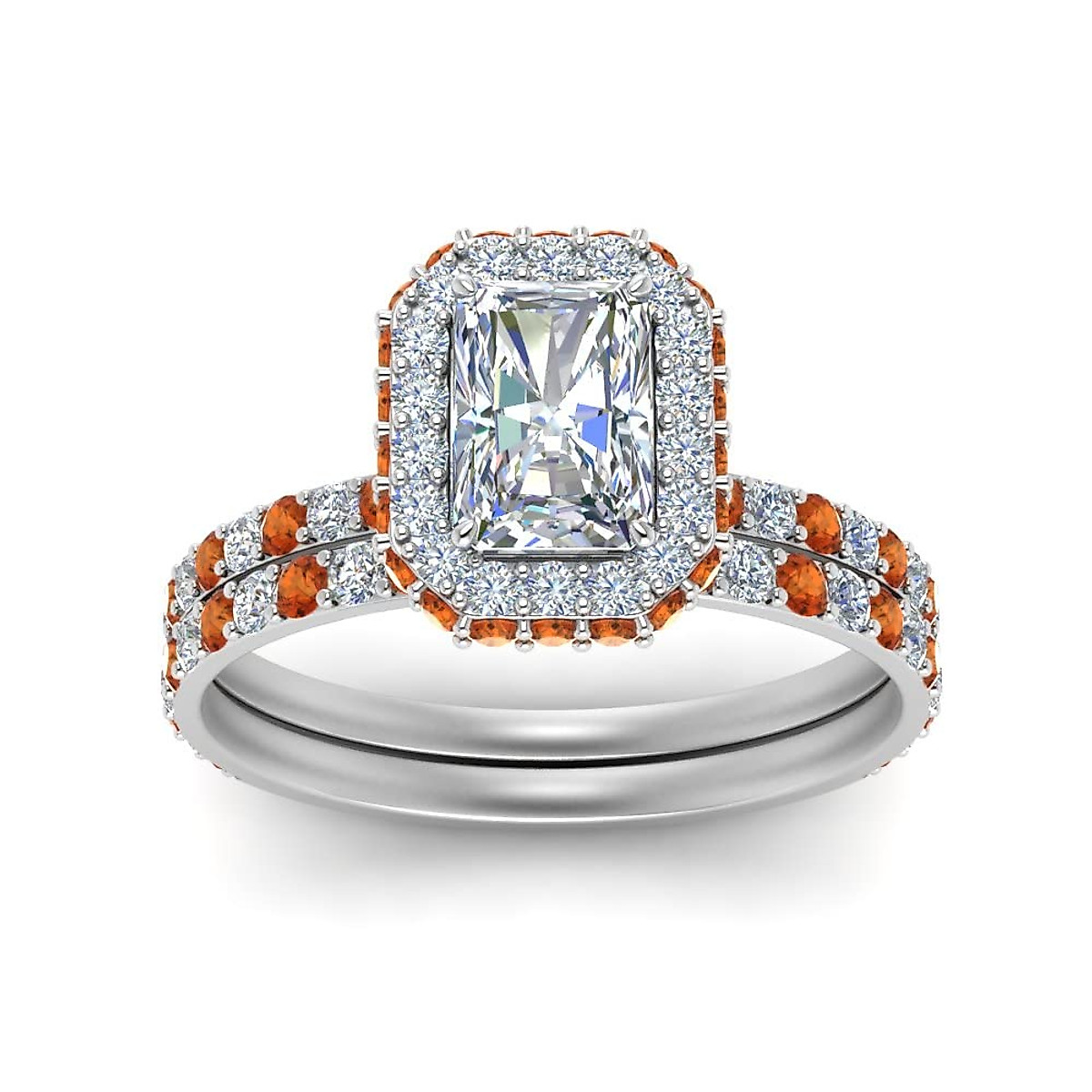 55Carat Rollover Halo Engagement Ring and Band Sterling Silver Natural Garnet Radiant Shape Red Color Wedding Ring Sets Prong Setting in Size 7 Surprise Gifts for Ladies