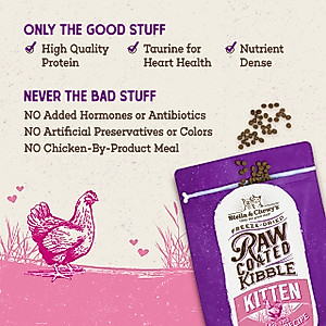 Stella & Chewy's Raw Coated Premium Kibble Cat & Kitten Food – Grain Free, Protein Rich Meals – Cage-Free Chicken for Kittens Recipe – 2.5 lb. Bag