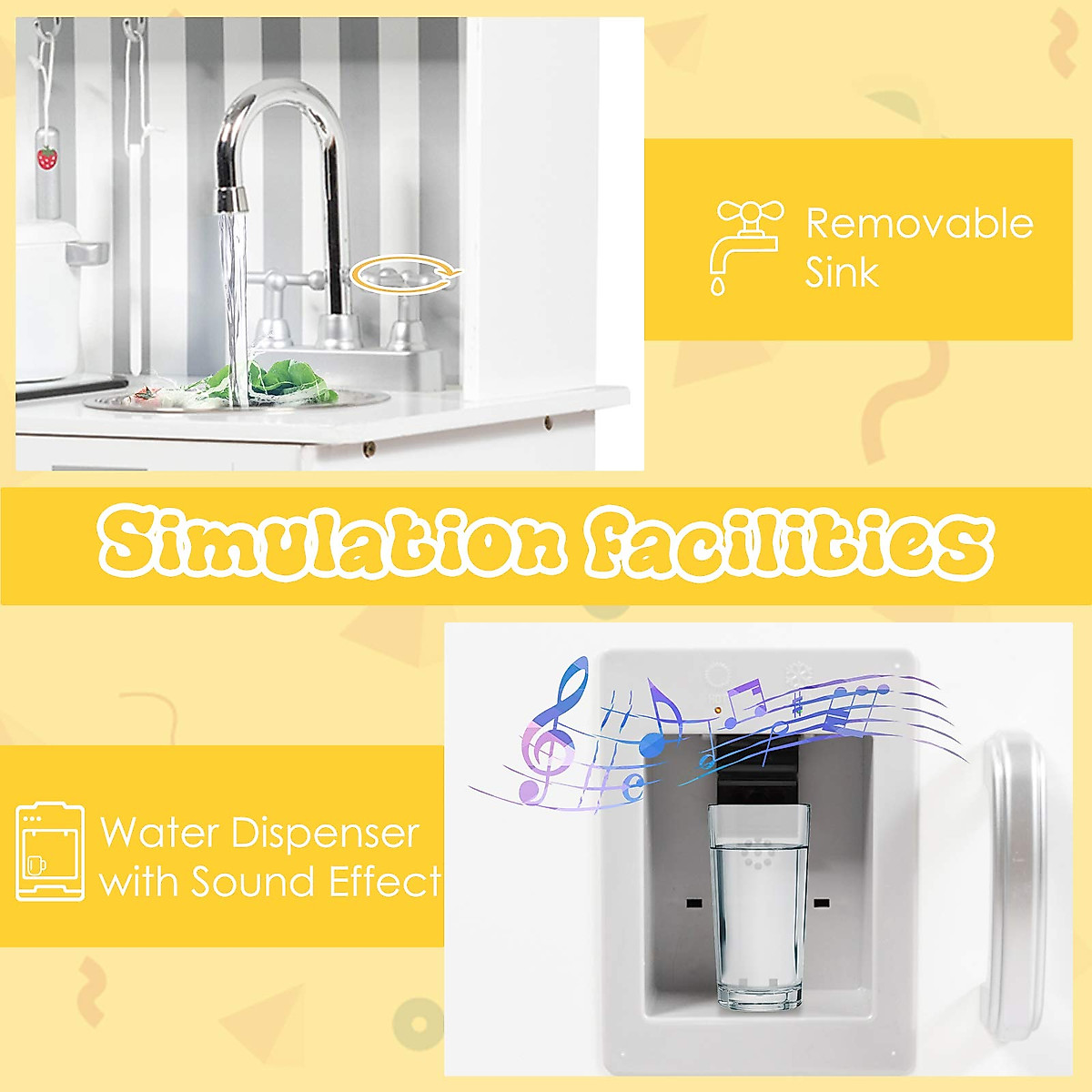 HONEY JOY Kids Kitchen Playset, Wooden Little Chef Pretend Play Kitchen Set w/Chalkboard & Water Dispenser, Stove, Storage Cabinet, Turning Knob, Play Kitchen for Toddlers, Gift for Boys Girls 3+