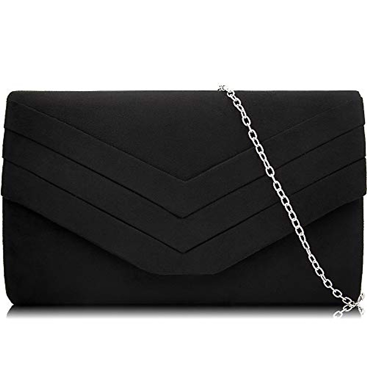 Milisente Clutch Purse for Women, Suede Envelope Evening Purses Crossbody Shoulder Clutch Bag (Black)