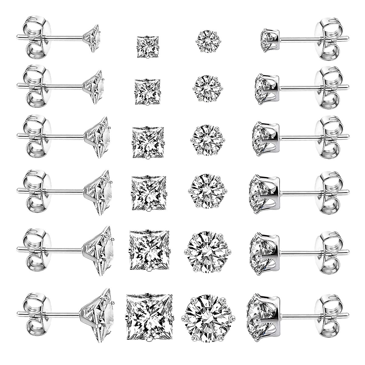 Stud Earrings Set LUCKYPADS 12 Pairs Stud Earrings for Women Hypoallergenic Stainless Steel Stud Earrings Pack Men Earrings Stud with Cubic Zirconia