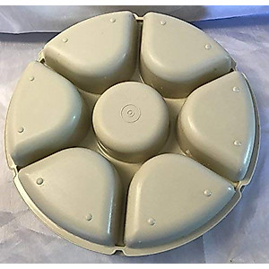 2 pc Vintage Tupperware 13.5" Veggie Dip Taco Divided Covered Party Tray Almond 1655 Holiday Appetizer ~ 7 Compartments