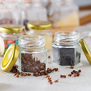 Encheng 1.5 oz Clear Hexagon Jars,Small Glass Jars With Lids(golden),Mason Jars For Herbs,Foods,Jams,Liquid,Mini Spice Jars For Storage 30 Pack …