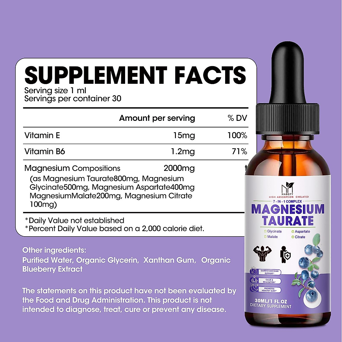 (2 Pack) Magnesium Complex Liquid Supplement, 2000mg Magnesium Taurate with Magnesium Glycinate 500mg,Malate,Aspartate,for Cardiovascular Health,Sleep,Calm,Cramps Support