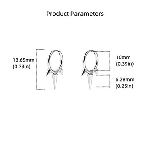 Fashion Spike Sterling Silver Hoop Earrings for Women Girls Men Hypoallergenic Minimalist Huggie Small Sleeper Hoops Cartilage Cuff Helix Stud Wrap Personalized Punk Jewelry (Silver)