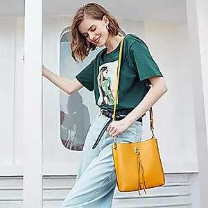 BOSTANTEN Women Handbags Leather Designer Tote Purses Lady Crossbody Bucket Shoulder Hobo Bags for Work Daily (Yellow)