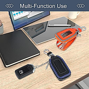 DAYGOS Universal Car Key Case Holder, Leather Car Smart Key Fob Cover with Hook and Keyring Zipper Bag, Keychain Protector Case for Remote Key Fob, Blue, 2 Pack