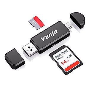Vanja SD Card Reader, Micro SD to USB OTG Adapter Micro USB Portable Memory Card Reader for SD TF SDXC SDHC MMC RS-MMC Micro SD Micro SDXC Micro SDHC Card and UHS-I Cards