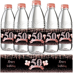 48 Pieces 50th Birthday Party Water Bottle Labels Cheers to 50th Decoration Labels Sticker Black and Rose Gold Bottle Wrappers Congrats 50th Birthday Party Supplies for Party Celebration Decor